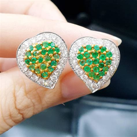 ร้านเพชรมงคล ต่างหูเพชรประดับมรกตแท้ น้ำ 97 📌 ราคา