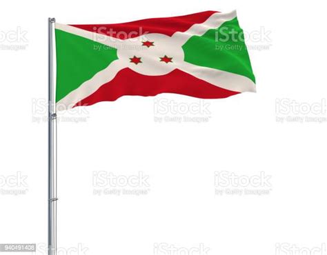 Mengisolasi Bendera Burundi Pada Tiang Bendera Berkibar Di Angin Dengan