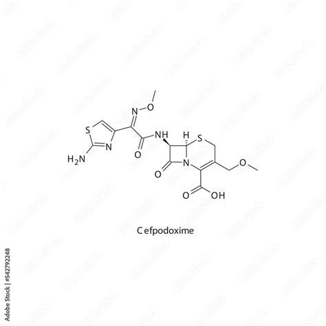 Stock Vektorgrafik „cefpodoxime Flat Skeletal Molecular Structure 3rd Generation Cephalosporin