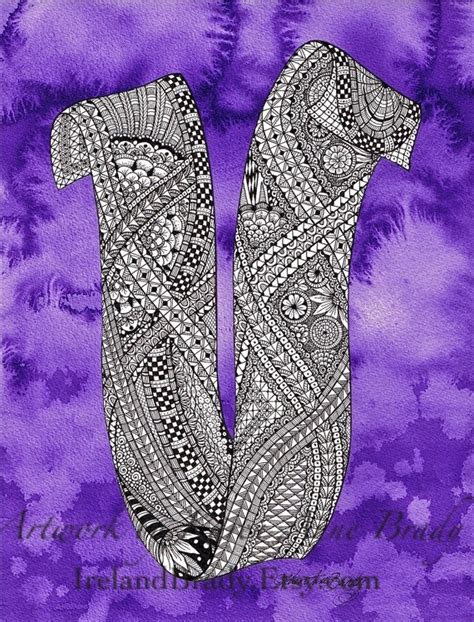 Alphabet Letter V Zentangle Doodle Initial By Irelandbrady On Etsy