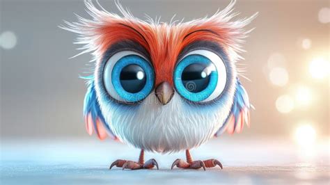 Cute Cartoon Owl With Big Blue Eyes Stock Illustration Illustration