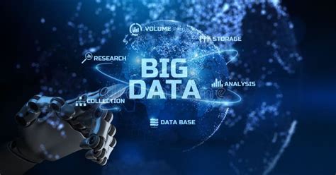 Big Data Analytics Analysis Business Technology Concept Robot Hand Pressing Button Stock