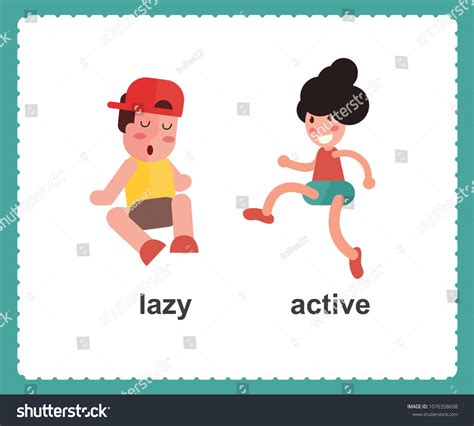 Opposite English Words Active Lazy Vector Stock Vector Royalty Free 1076358698
