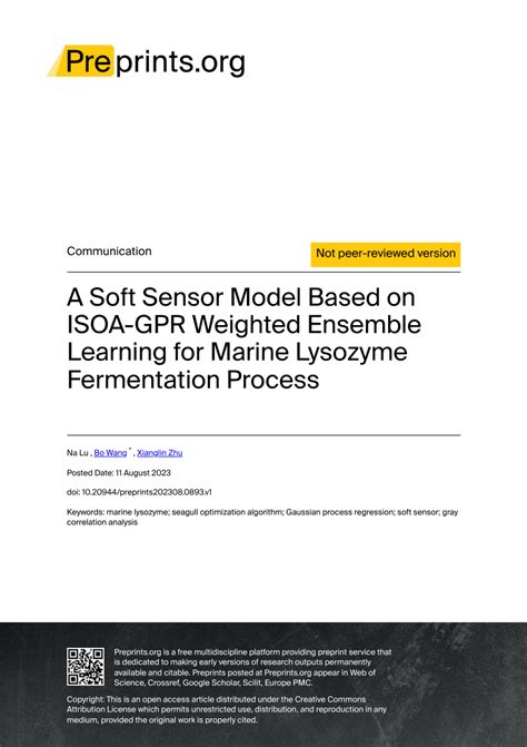 Pdf A Soft Sensor Model Based On Isoa Gpr Weighted Ensemble Learning For Marine Lysozyme