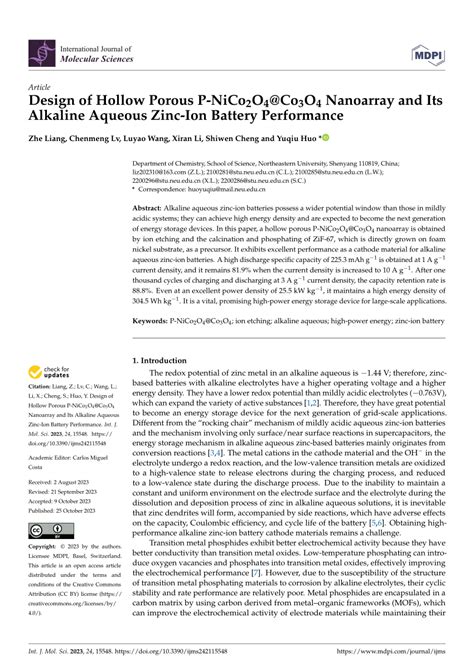 Pdf Design Of Hollow Porous P Nico2o4co3o4 Nanoarray And Its Alkaline Aqueous Zinc Ion