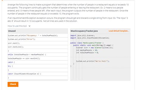 arrange the following lines to make a program that