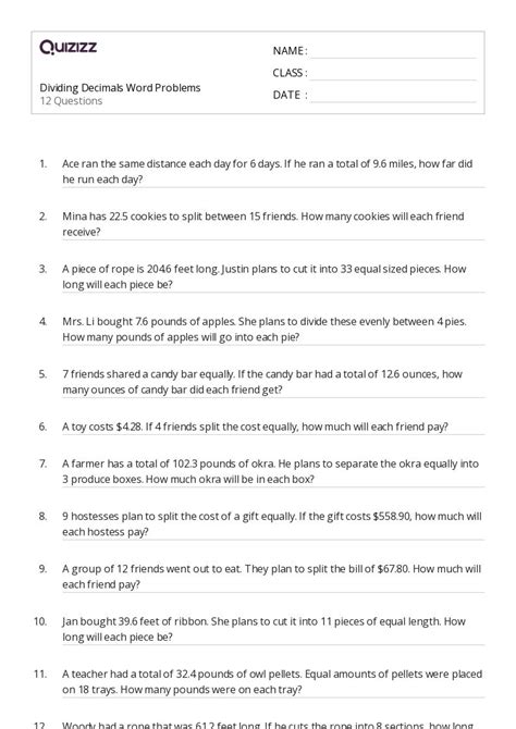 50 Dividing Decimals Worksheets For 5th Grade On Quizizz Free And Printable