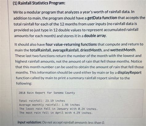 solved 1 rainfall statistics program write a modular