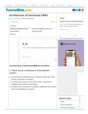 Architectures Of Distributed Dbms Pdf Tutorials Questions Answers