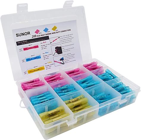 Pcs Heat Shrink Butt Connectors Kit SUNOR Insulated Waterproof Marine Automotive Grade