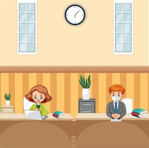 Male And Female Worker Characters In Business Office Premium Vector