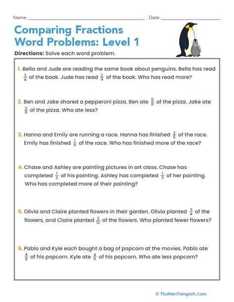 Comparing Fractions Word Problems Level 1 Thư Viện Tiếng Anh
