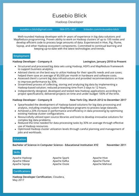 Hadoop Developer Resume Cv Example And Writing Guide