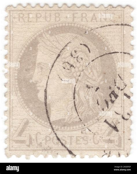 France 1870 Timbre Poste Gris De 4 Centimes Représentant Cérès
