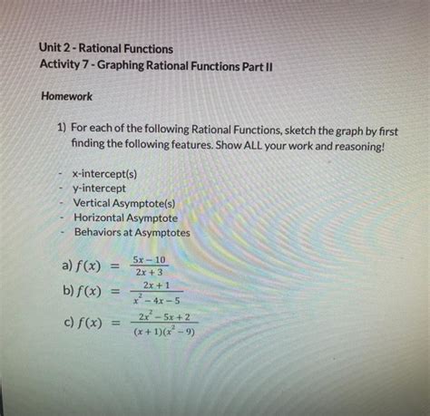 Solved For Each Of The Following Rational Functions Chegg