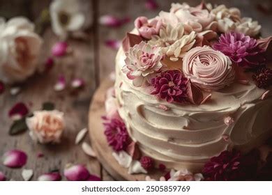 Elegant Naked Cake Buttercream Flowers Rose Stock Photo 2505859763