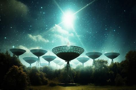 Satellite Dish Array Against A Star Filled Sky Premium AI Generated Image