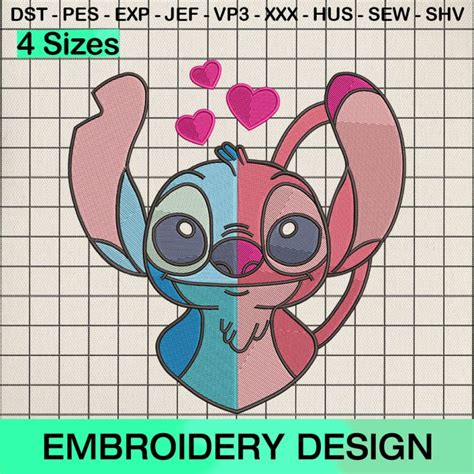 Stitch Huggging Heart Embroidery Design Love Disney Stitch Machine