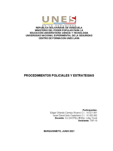 Procedimientos Policiales Y Estrategias Pdf Policía Convenio