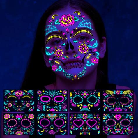 Pegatina De Tatuaje Temporal Luminosa Para Halloween Maquillaje Facial