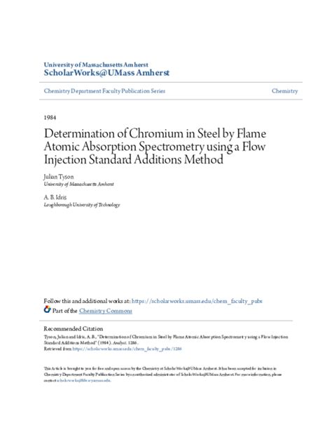 Pdf Determination Of Chromium In Steel By Flame Atomic Absorption Spectrometry Using A Flow