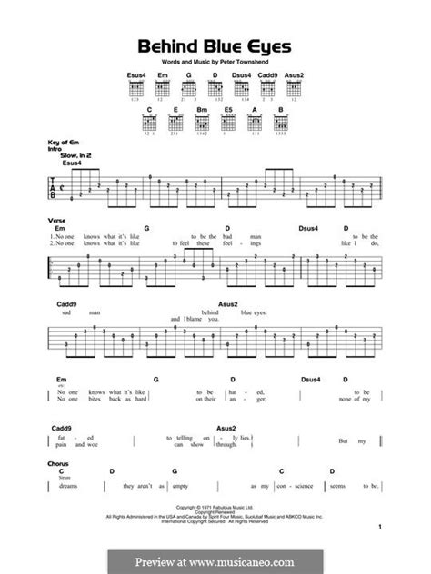 Behind Blue Eyes Limp Bizkit By P Townshend Sheet Music On Musicaneo