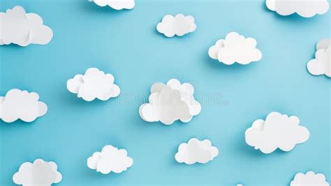 White Paper Clouds On A Blue Sky Background Stock Illustration