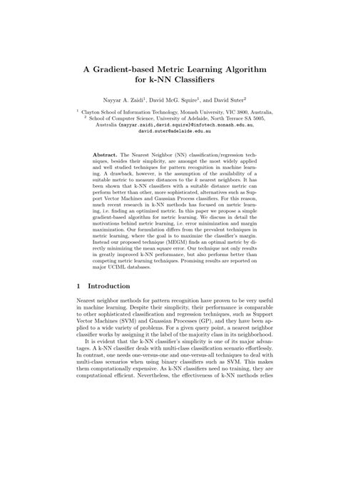 Pdf A Gradient Based Metric Learning Algorithm For K Nn Classifiers