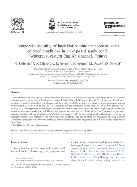 Pdf Temporal Variability Of Intertidal Benthic Metabolism Under