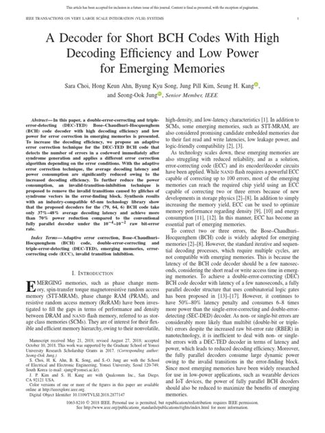 A Decoder For Short Bch Codes With High Decoding Efficiency And Low Power For Emerging Memories