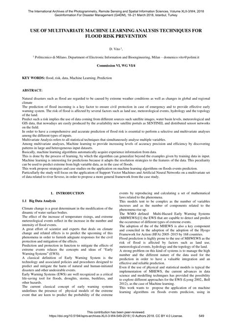 (PDF) USE OF MULTIVARIATE MACHINE LEARNING ANALYSIS TECHNIQUES FOR FLOOD RISK PREVENTION
