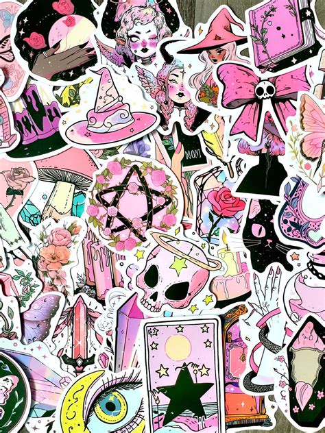 Pink Pastel Girly Witch Aesthetic Stickers Phone Kindle Junk Journal Water Bottle