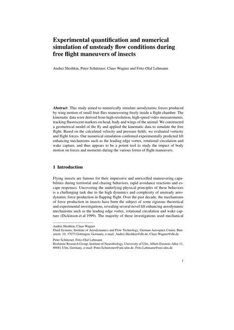 Pdf Experimental Quantification And Numerical Simulation Of Unsteady