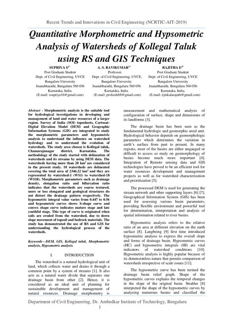 Pdf Quantitative Morphometric And Hypsometric Analysis Of Watersheds