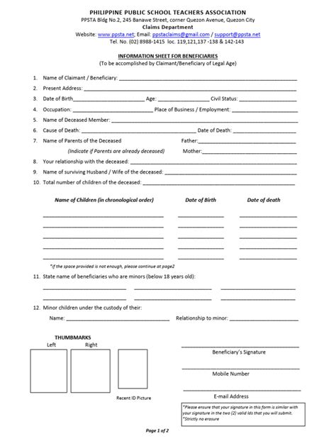 information sheet form pdf