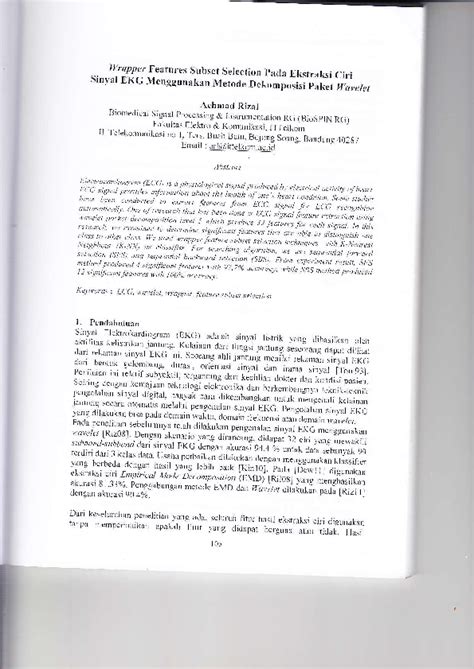 Pdf Wrapper Features Subset Selection Pada Ekstraksi Ciri Sinyal Ekg
