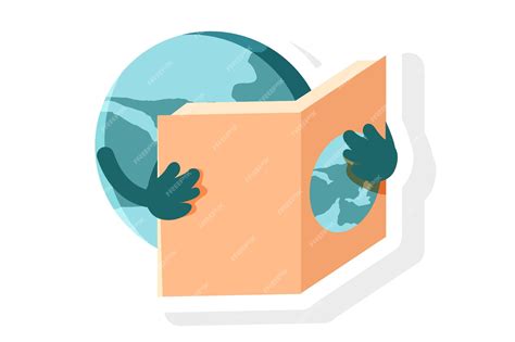 지구 스티커 읽기 책 벡터 일러스트 레이 션 프리미엄 벡터