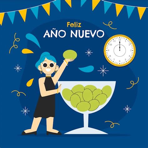 Premium Vector Hand Drawn Flat 12 Uvas Tradition Illustration