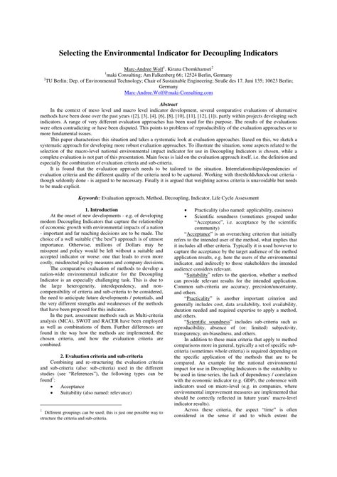 Pdf Selecting The Environmental Indicator For Decoupling Indicators