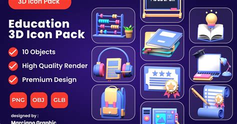 Education 3d Icon Pack Objects Ft 3d And Object Envato