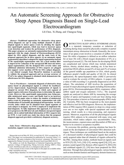 Pdf An Automatic Screening Approach For Obstructive Sleep Apnea Diagnosis Based On Single Lead