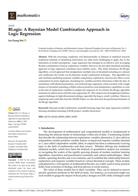 Pdf Blogic A Bayesian Model Combination Approach In Logic Regression