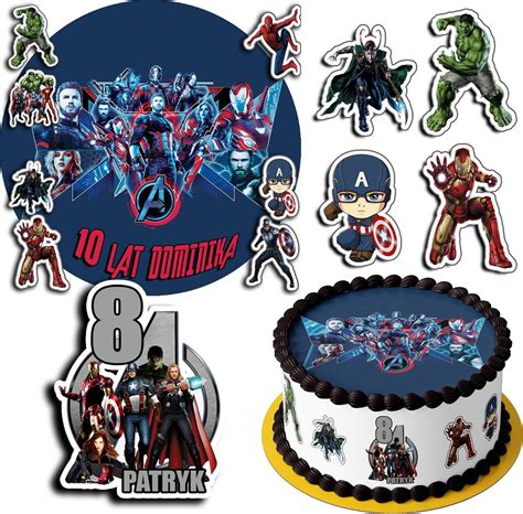 ZESTAW OPŁATEK NA TORT 30CM 17 POSTACI AVENGERS MARVEL IMIĘ 24CM