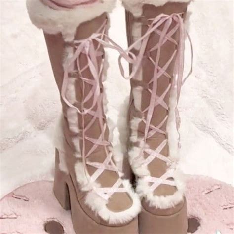Fluffy Brown Boots Girly Shoes Cute Shoes Kawaii Shoes
