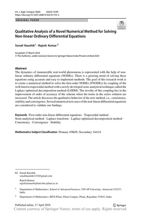 Qualitative Analysis Of A Novel Numerical Method For Solving Non Linear Ordinary Differential