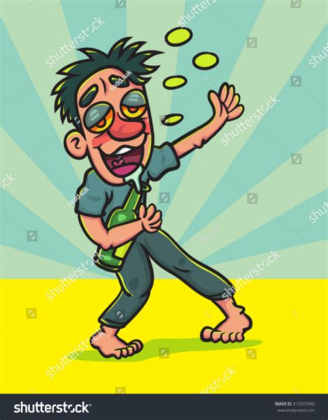 Cartoon Happy Drunk Man Bottle Walking Stock Vector Royalty Free