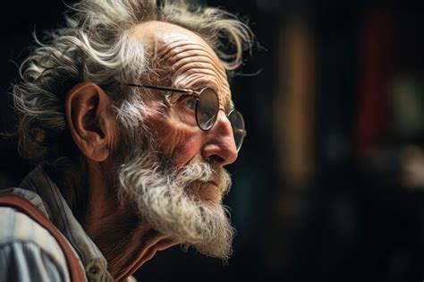 Premium Photo Very Old Man Wearing Eyeglasses Looking Away