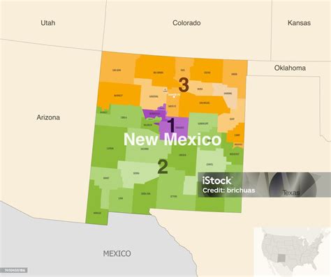 New Mexico State Counties Colored By Congressional Districts Vector Map