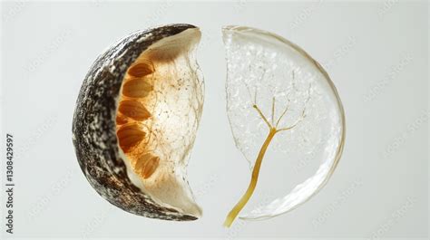 Split View Digital Illustration Of Sunflower Seed Embryo Transformation