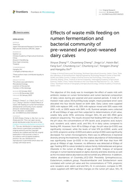 Pdf Effects Of Waste Milk Feeding On Rumen Fermentation And Bacterial